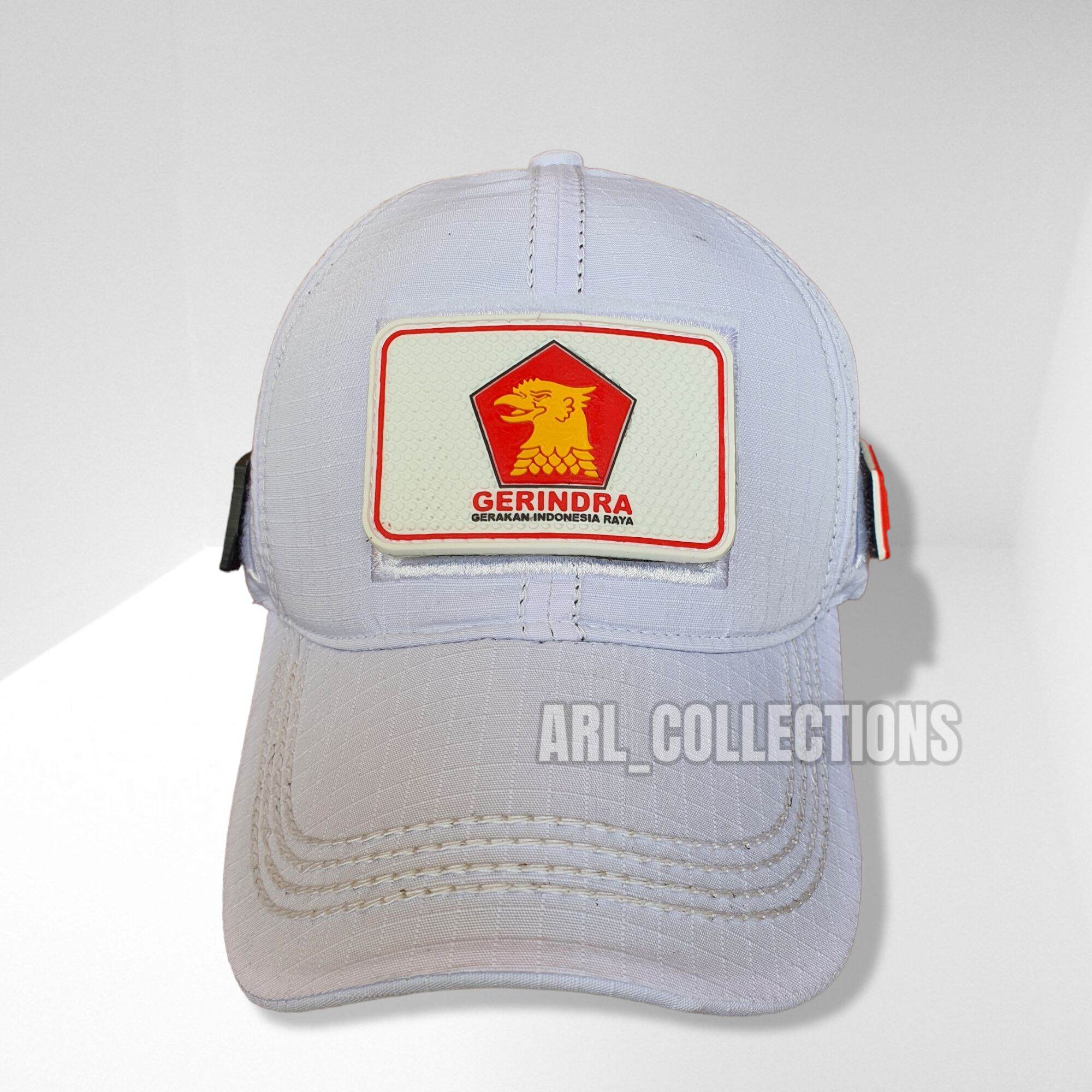 topi partai gerindra tactical velcro putih plus 3 patch rubber logo ...