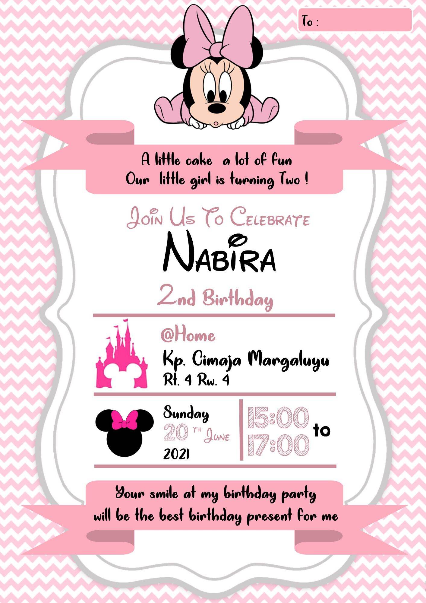 Birthday Invitation / Undangan Ulang tahun Anak Tema Minnie Mouse ...
