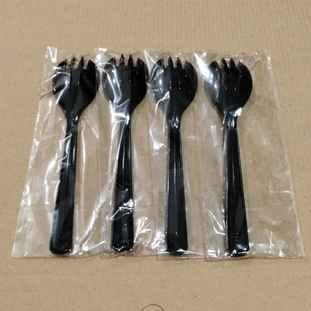 spork steril hitam isi 100 sendok garpu steril sendok 2in1 hitam steril ...