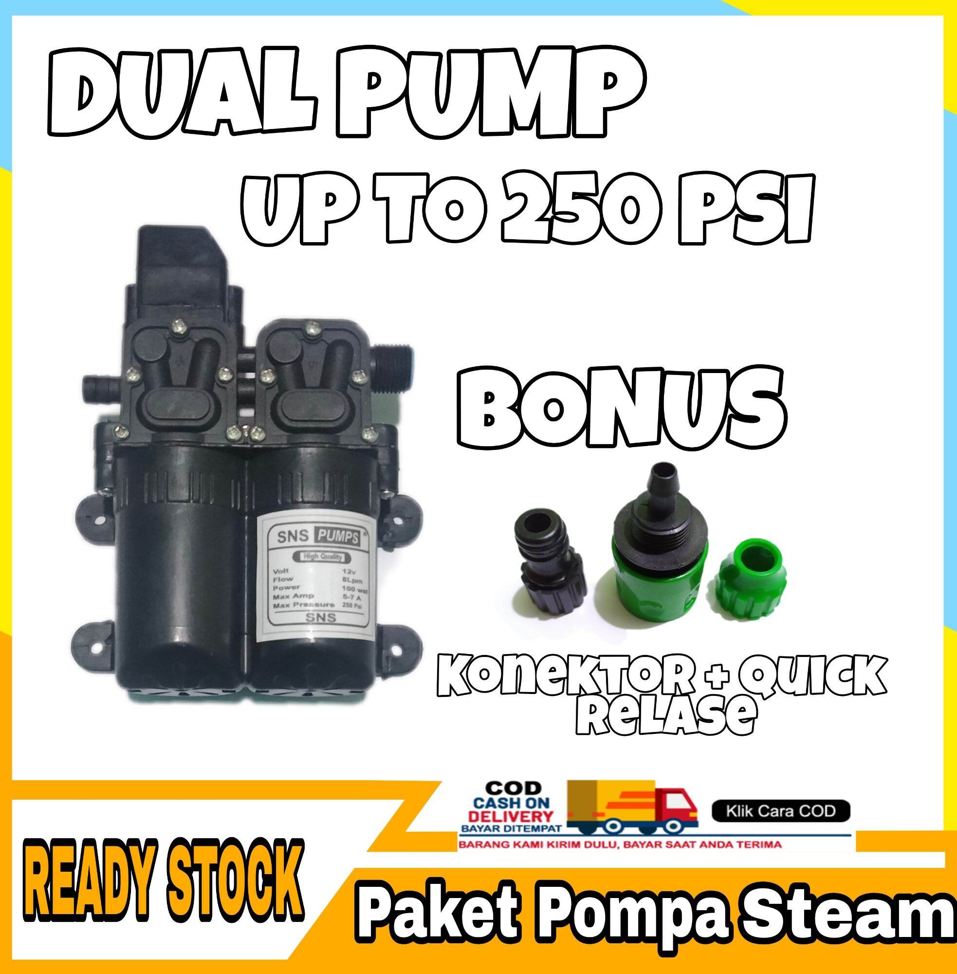 Pompa Dc 12v 250 PSI / Dual Pump / Dinamo pompa Steam 12v / Pompa air ...