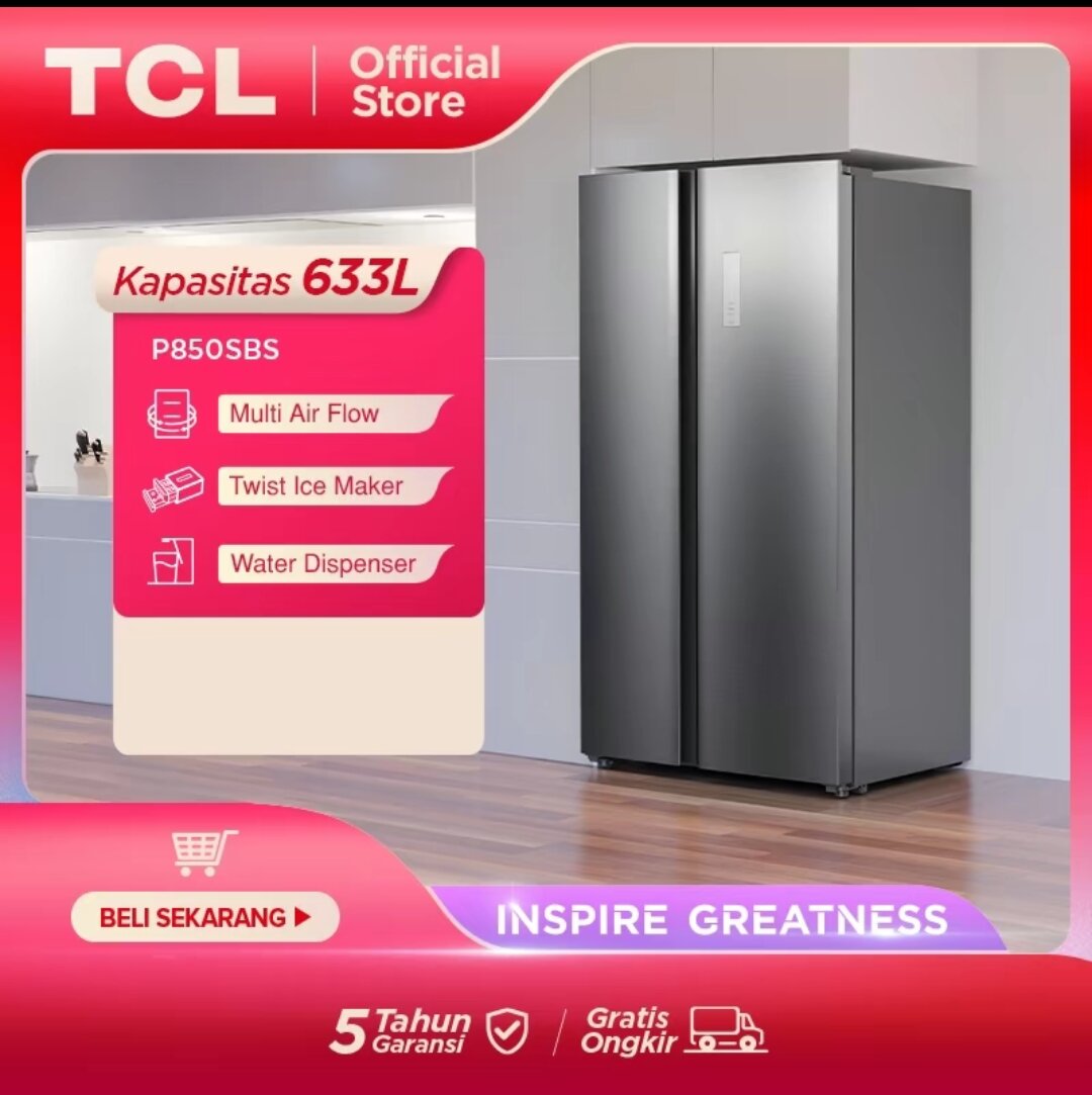 TCL Kulkas 2 Pintu Kulkas Side by Side P850SBS - Kapasitas 633L ...