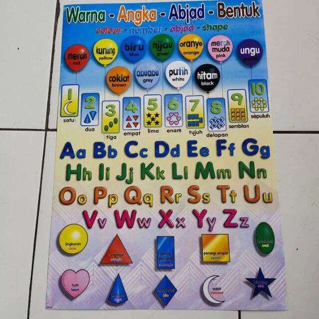 Poster Edukasi Anak Angka 1-100 l Abjad Huruf Besar l Hewan l Buah ...