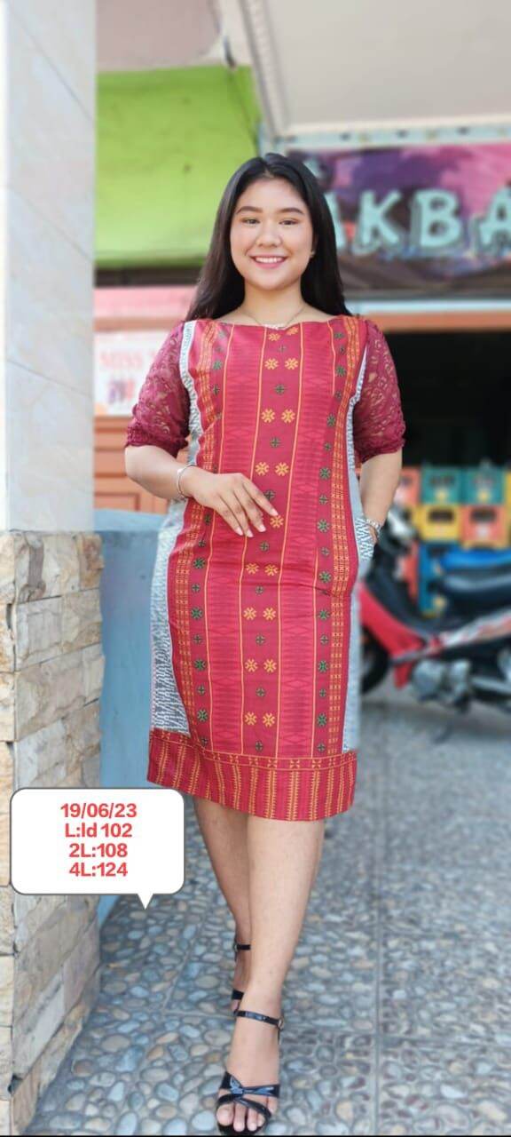 Konveksi Medan Miss Nauli - Dress Etnik Ulos Batik Batak Corak Pucca Leher Sabrina L -4L ...