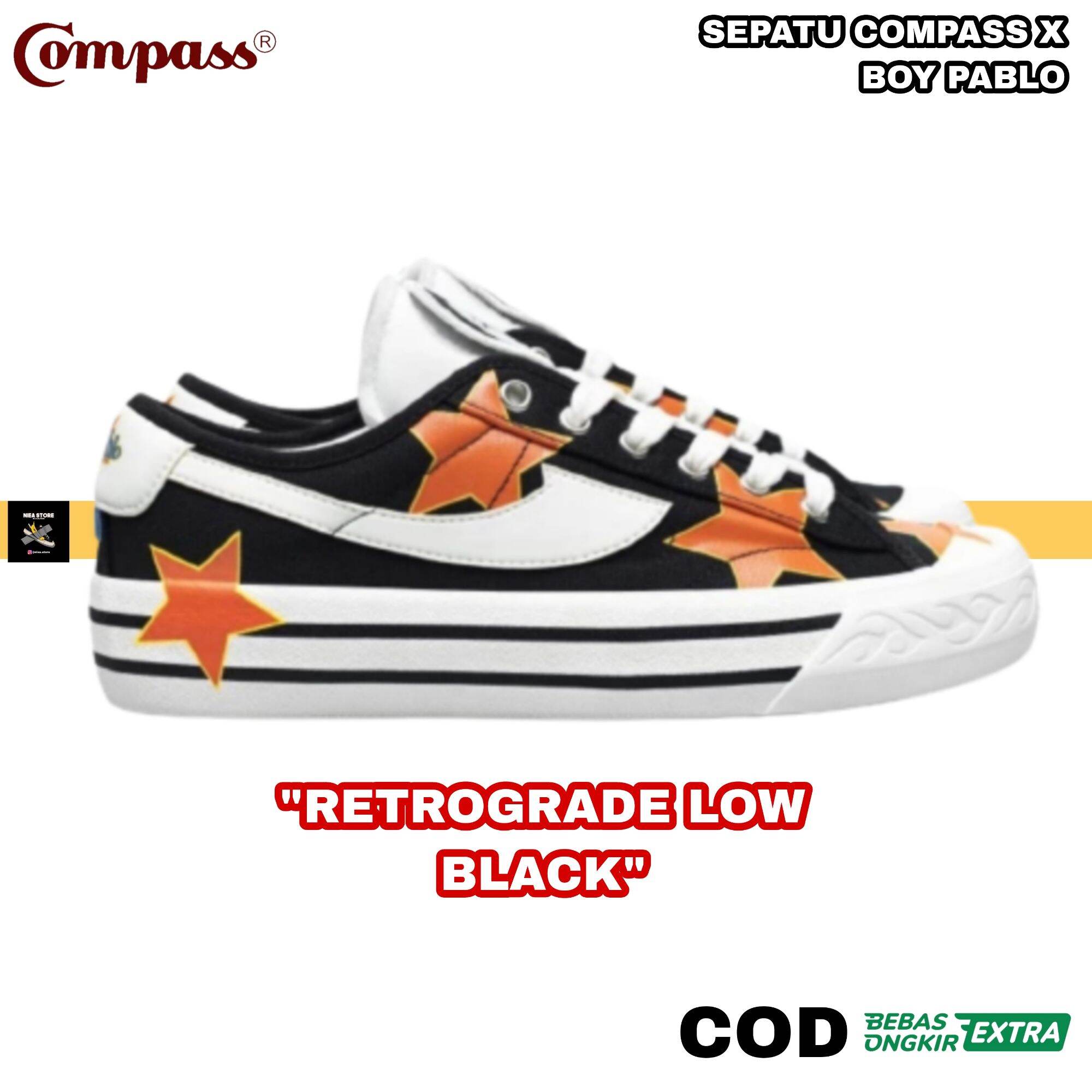 SEPATU COMPASS X BOY PABLO - RETROGRADE LOW BLACK / SEPATU SNEAKERS ...