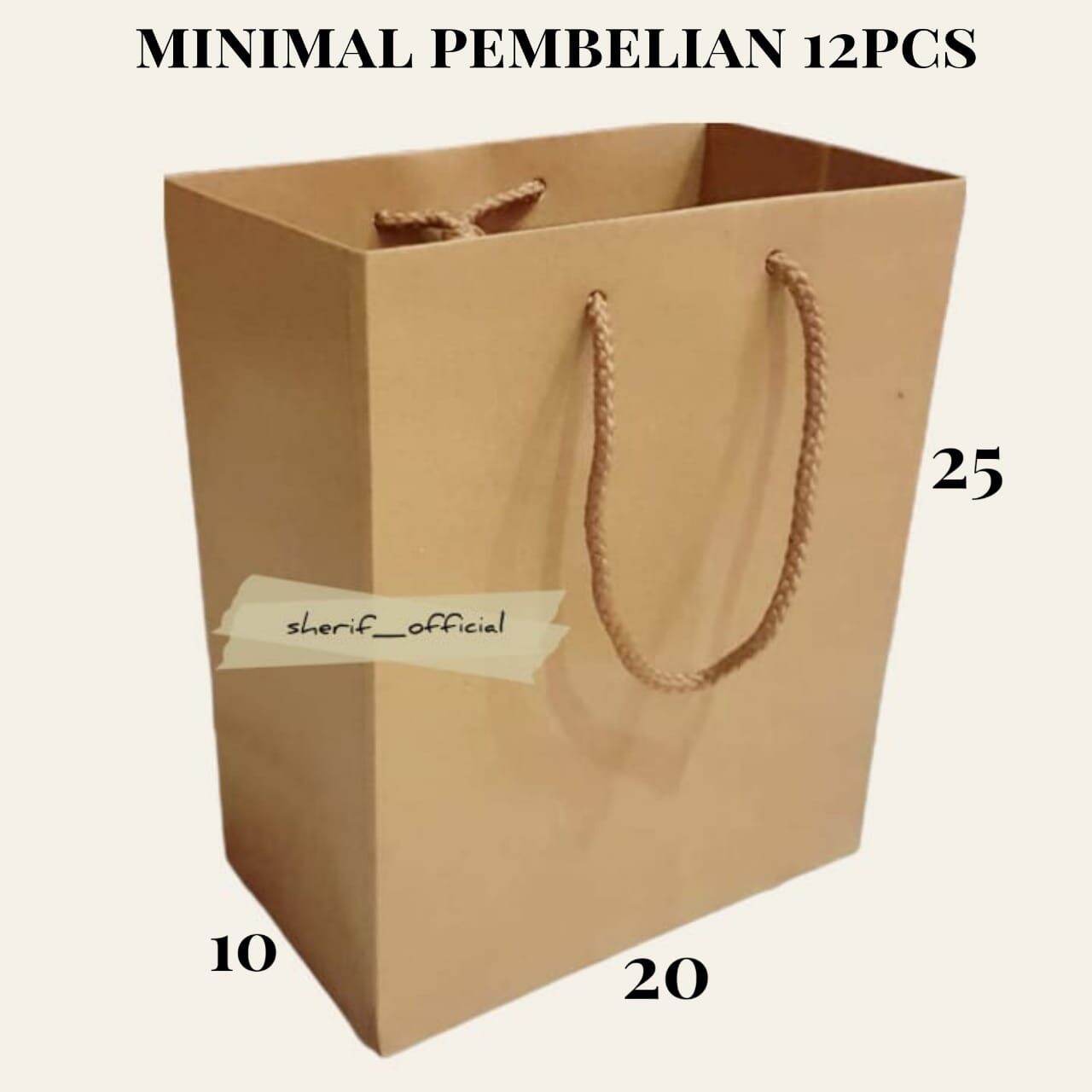 isi 12 paperbag coklat P20 L10 T25 paper bag polos 20X25 goodie bag ...