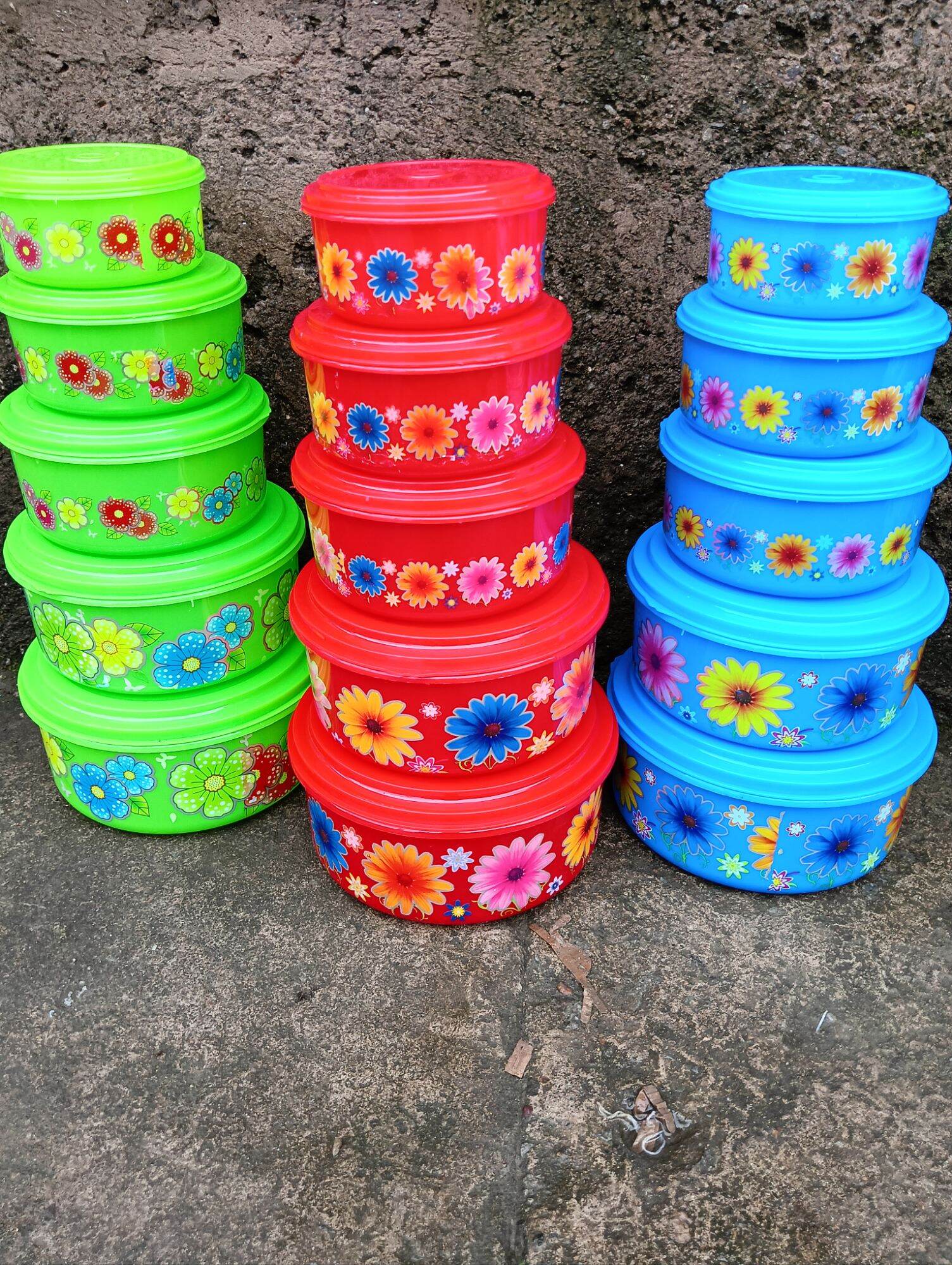 wadah bulat susun 5 motif bunga spesial terbaru wadah set 5 susun motif ...