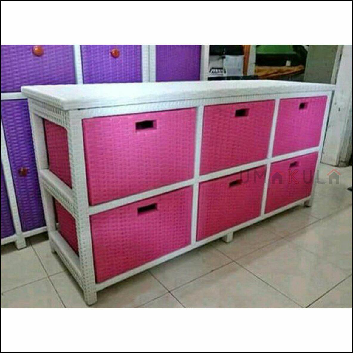 Rak Lemari *READY STOK* Buffet Rattan 6 laci Susun SAMPING/ Tempat TV ...