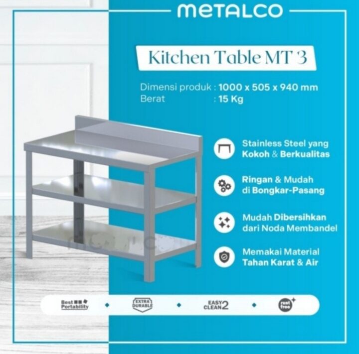 Meja Stainless Steel Metalco MT-3 Dapur MT3 Kitchen table tahan karat | Lazada Indonesia