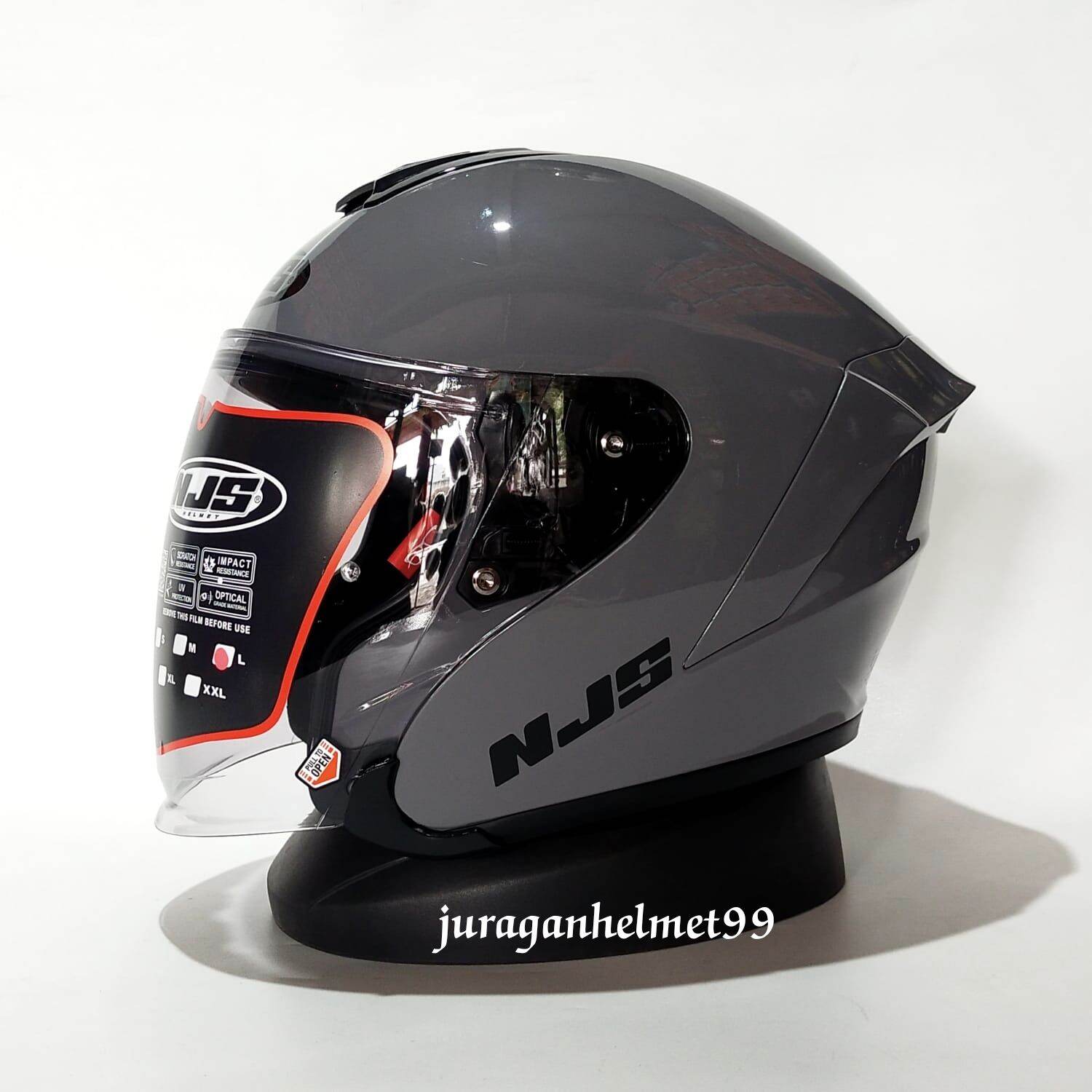 helm half face njs kairoz Drake greyy glossy helm half face original ...