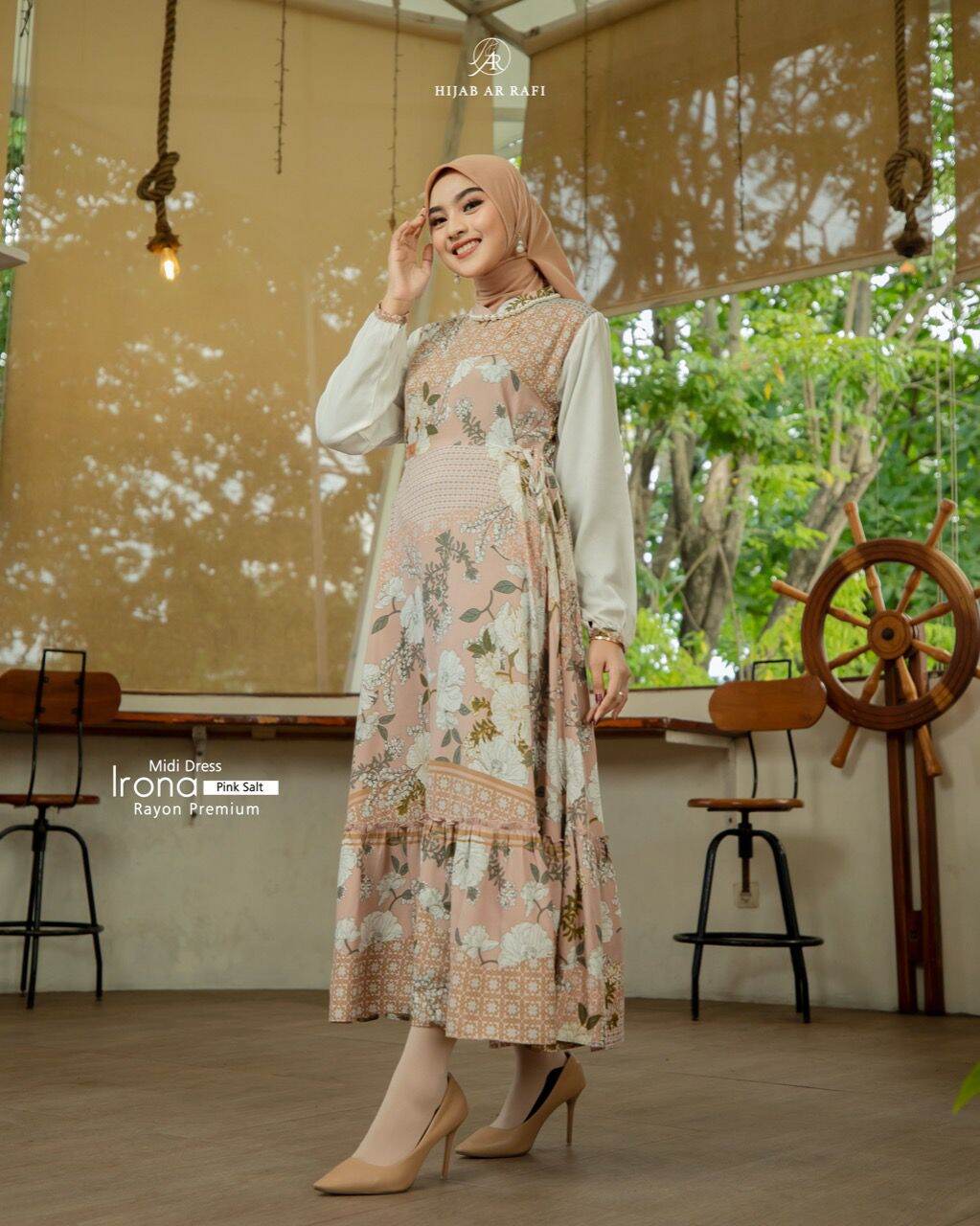 ARRAFI Midi Dress Irona Rayon Premium Motif Busui Lengan Panjang ...