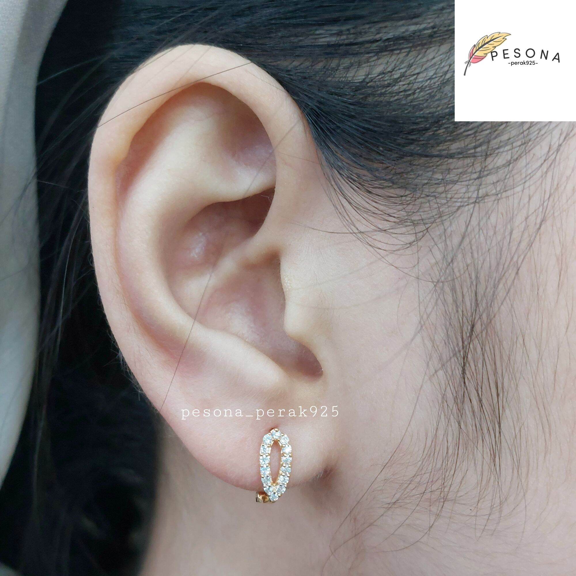 Anting Jepit Anak/Dewasa Perak Asli Silver 925 Lapis Emas Putih Model Oval Permata - Perhiasan ...