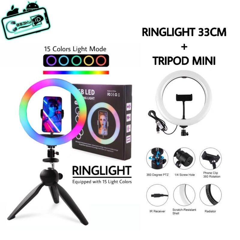MM - Lampu Ring Light Set Jumbo LED 33cm + Tripod 210cm + Phone Holder ...