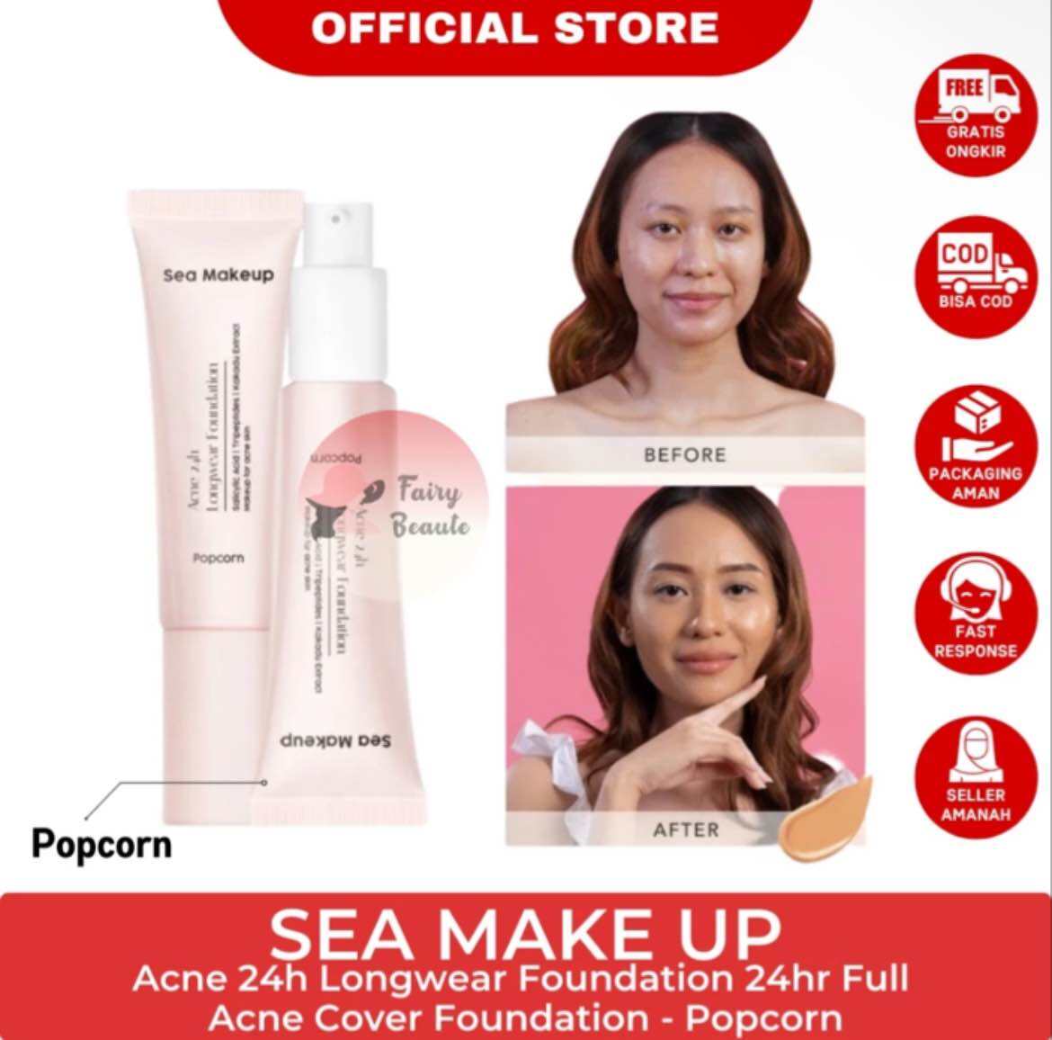 Sea Makeup Make Up Acne 24h Longwear Foundation Full Coverage with ...