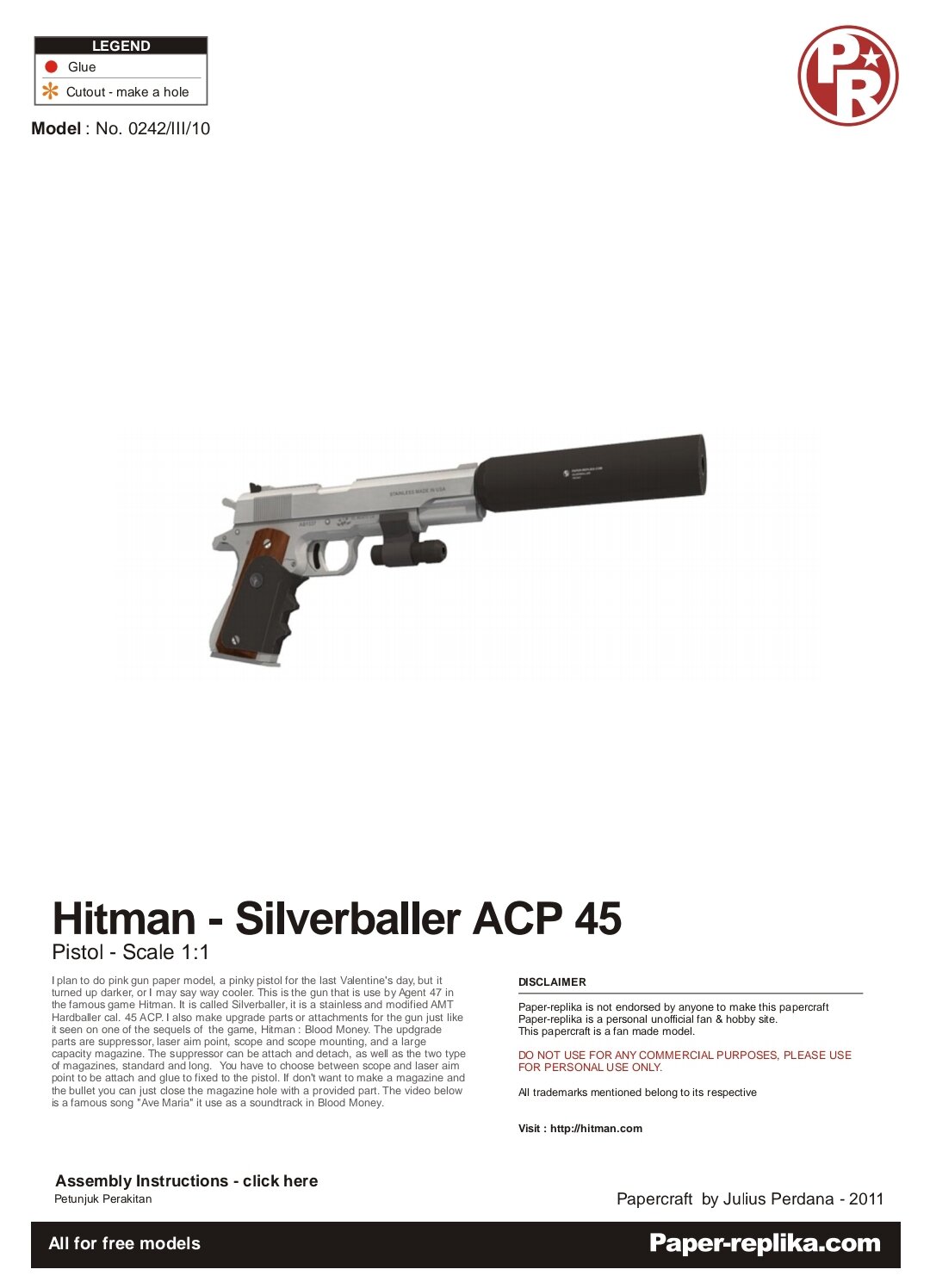 Papercraft Miniatur Pistol Hitman Gun pola kertas foto A4 | Lazada ...