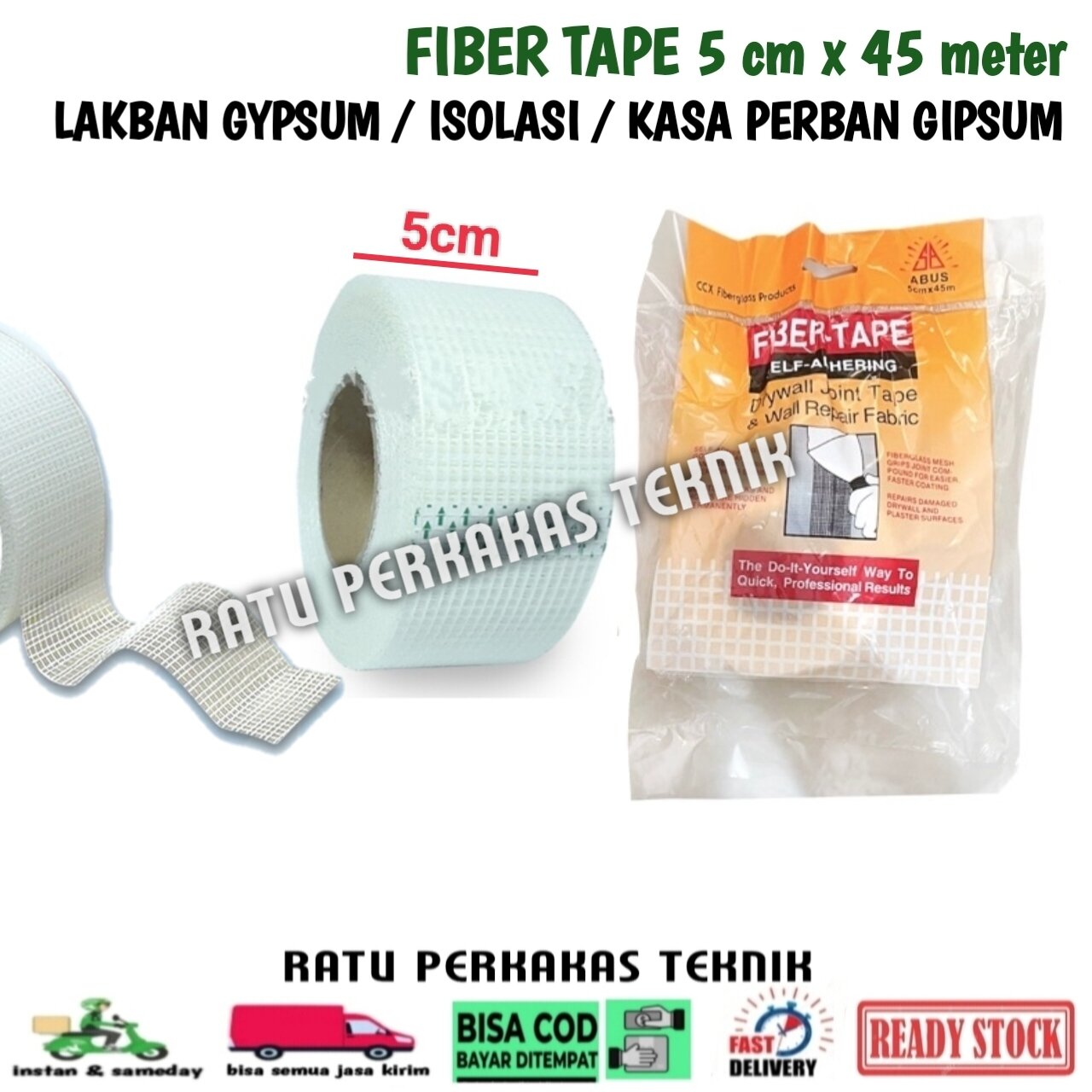 LAKBAN GIPSUM KASA FIBER TAPE 5 CM X 45 M ISOLASI PENAMBAL / TAMBAL ...