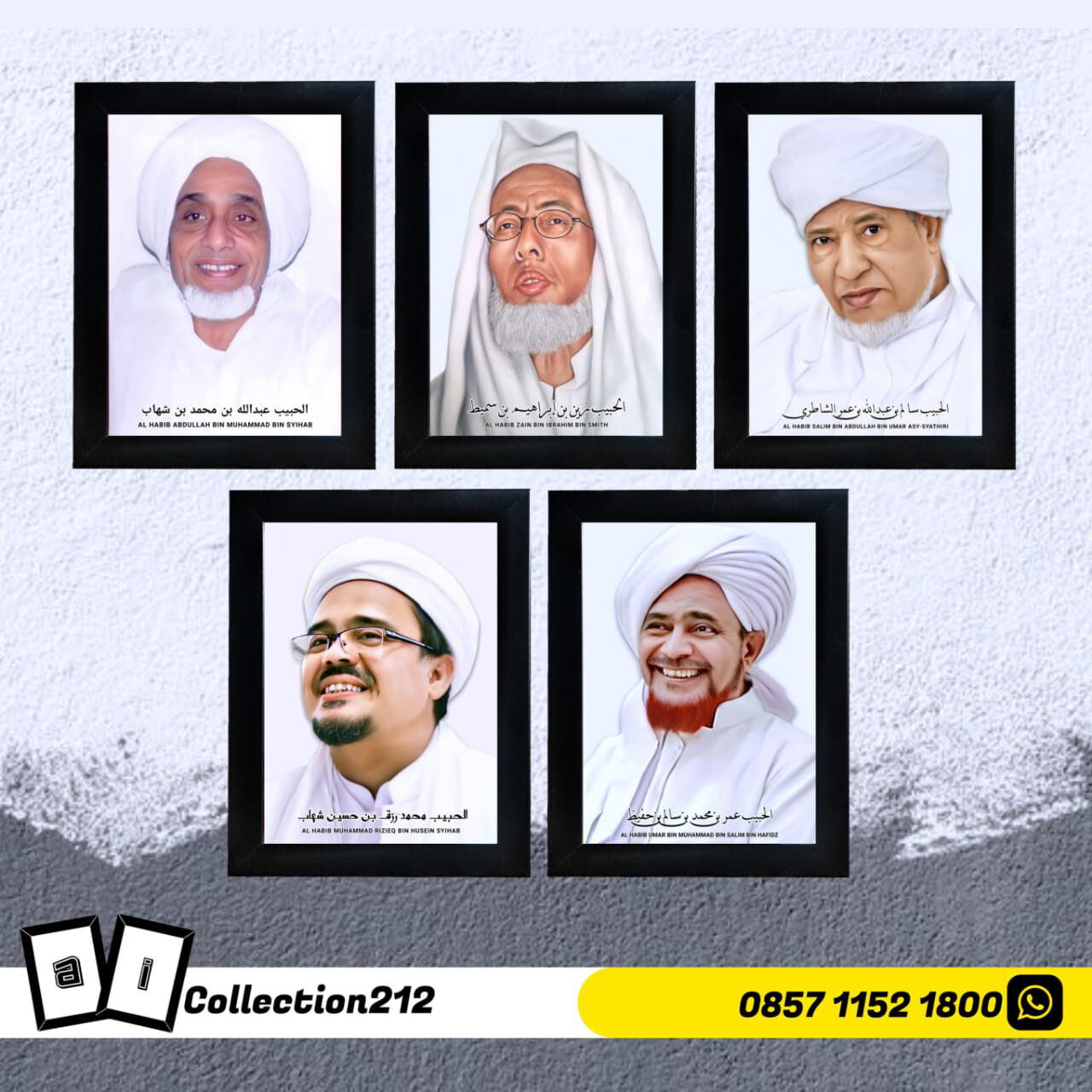 ukuran 21x30 foto ulama & habib + bingkai habaib frame hitam minimalis ...