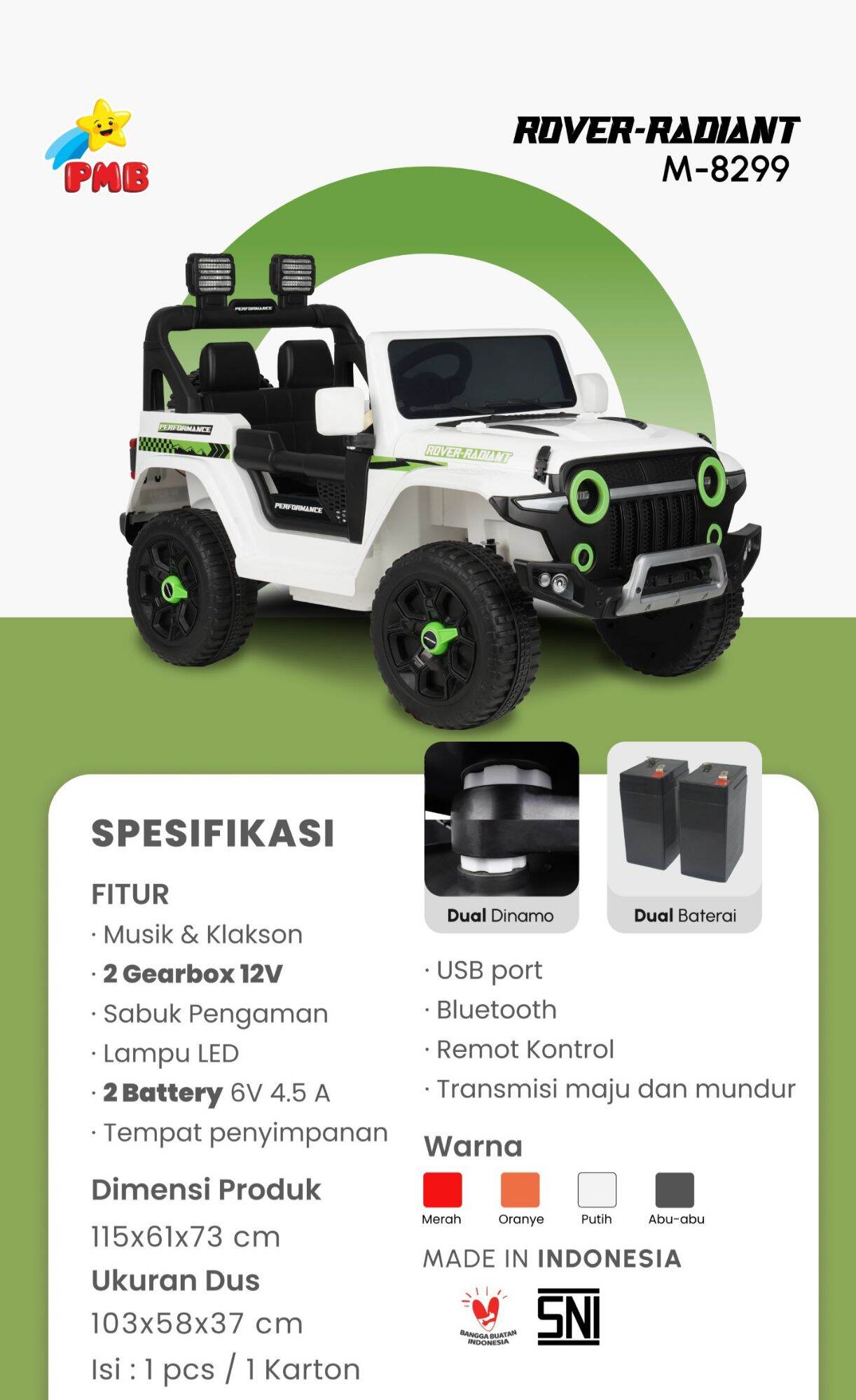 Mainan Mobil Aki Anak PMB Jeep Rover Radiant M8299 M-8299 M 8299 ...