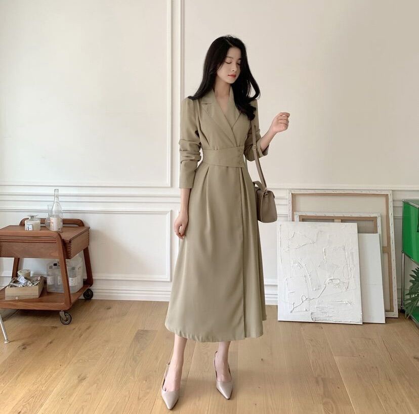 Bian Dress Korean Simple Basic Polos Dinner Casual Gaun Formal Sopan ...