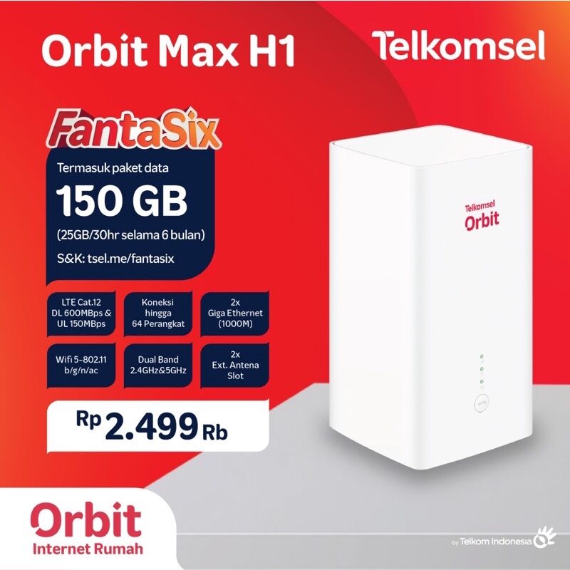 Mifi Modem Wifi HUAWEI B628 Orbit Max H1 Free Telkomsel 150GB Garansi ...
