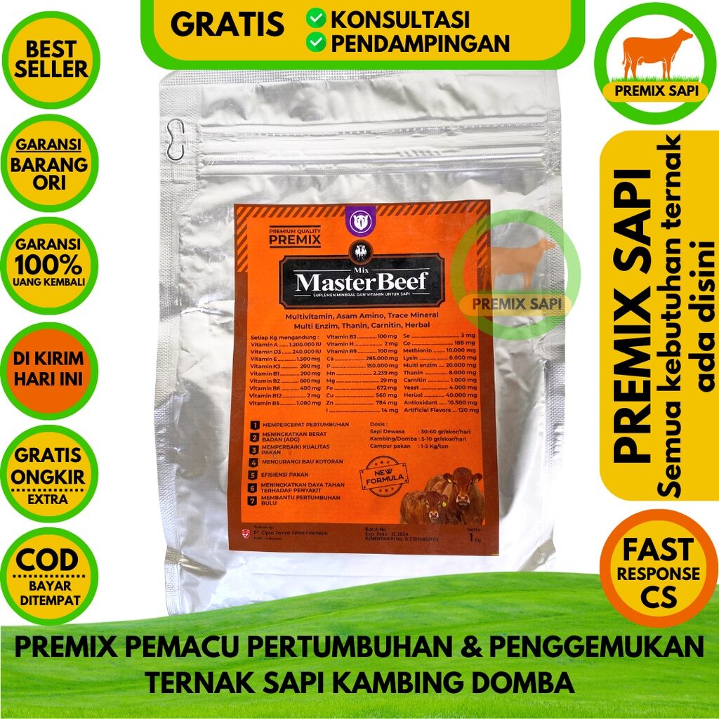 PREMIX MASTER BEEF 1kg - premix pemacu pertumbuhan dan penggemukan sapi ...