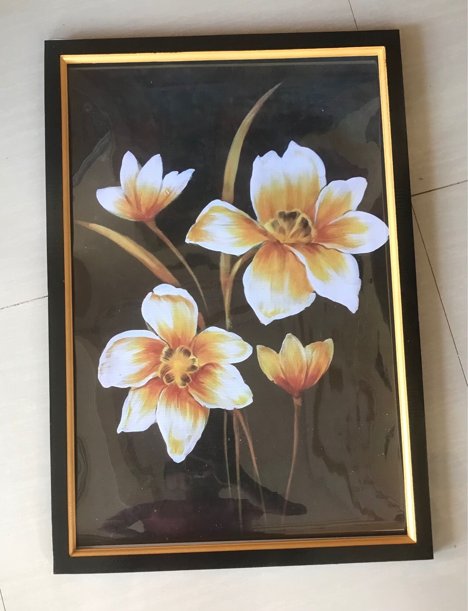 Hiasan dinding cetak gambar bunga lily plus Bingkai ukuran 65cm x 45cm ...