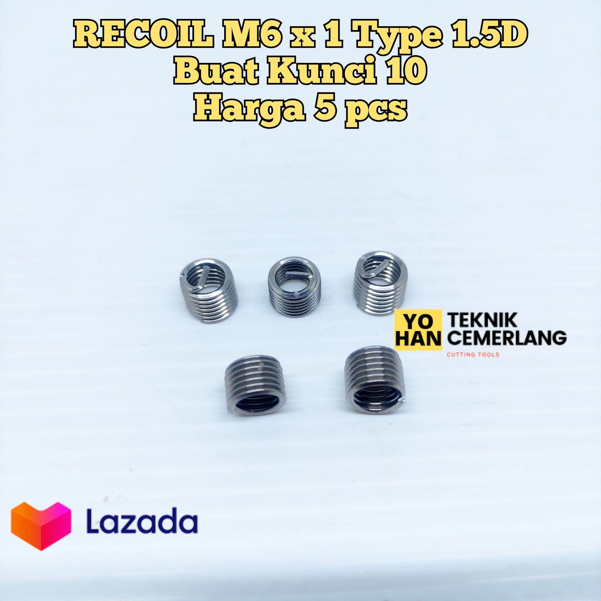 5 pcs Recoil M6 x 1 Type 1.5D Alat Perbaikan Drat Ulir Baut Kunci 10 ...