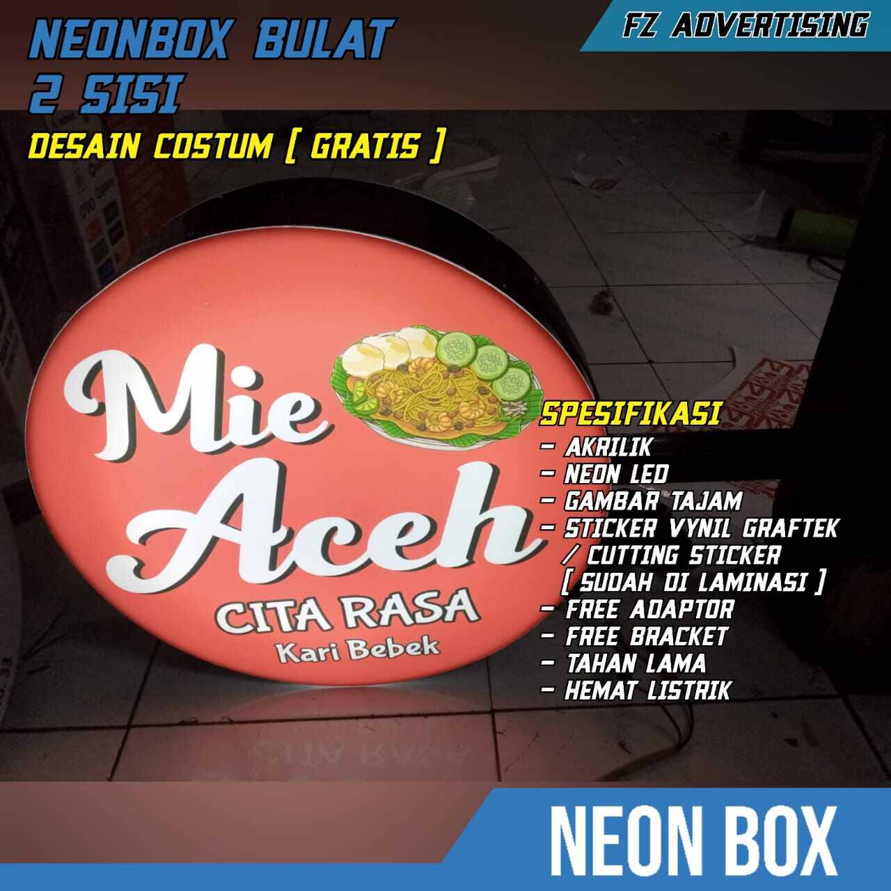 Neon box bulat 2 sisi uk D35 custom gambar | Lazada Indonesia