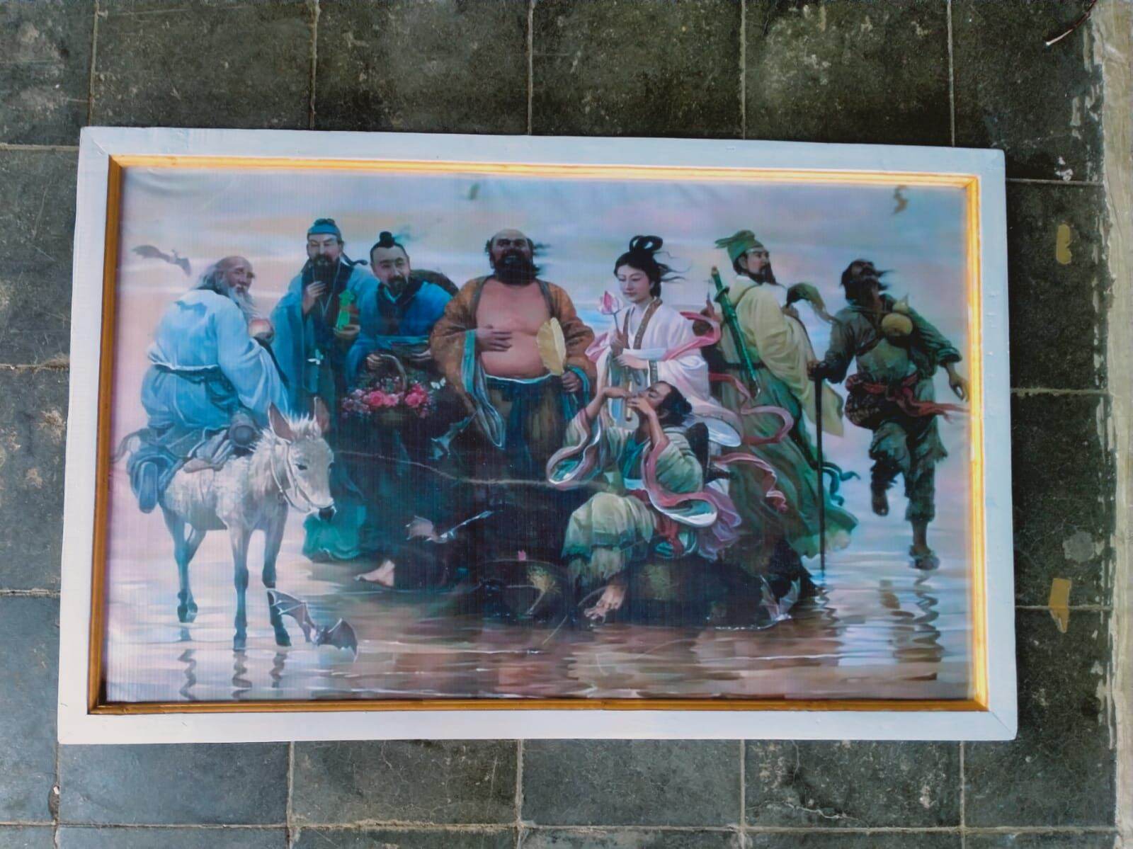 hiasan dinding lukisan cetak delapan dewa BA XIAN konghucu plus bingkai ...