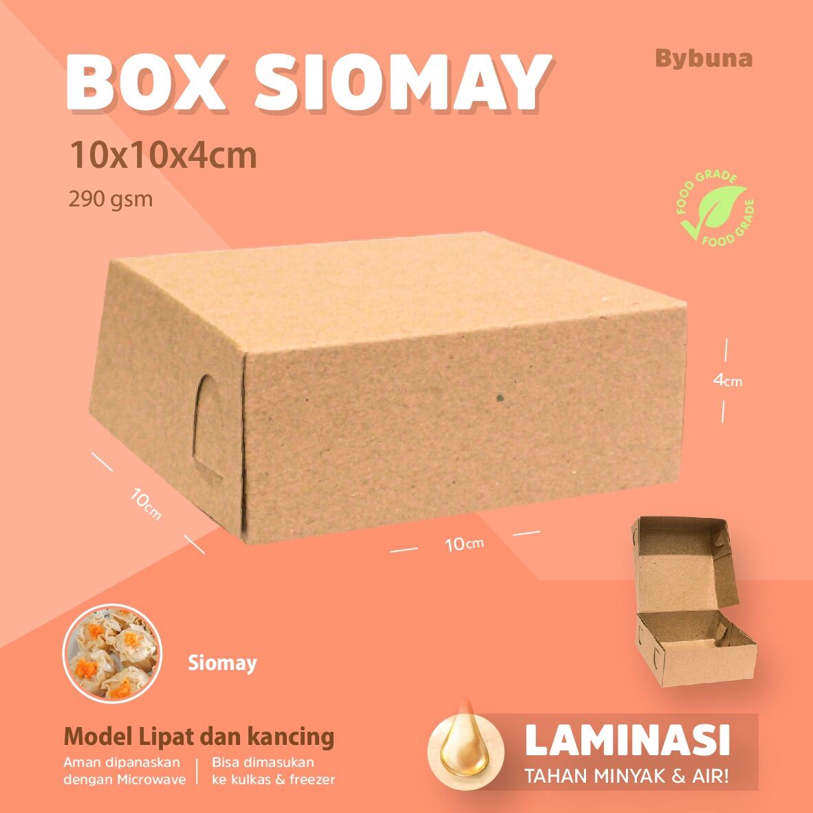 DUS BOX 10x10x4 ( PAKET 1kg ISI 65pcs ) SIOMAY DIMSUM KRAFT LAMINASI ...