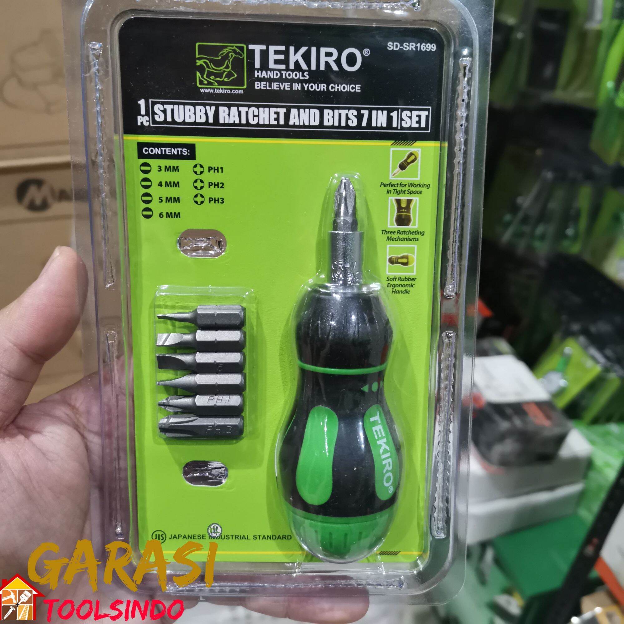 Tekiro obeng ratchet 7 in 1 cebol obeng stubby mini retchet plus minus ...
