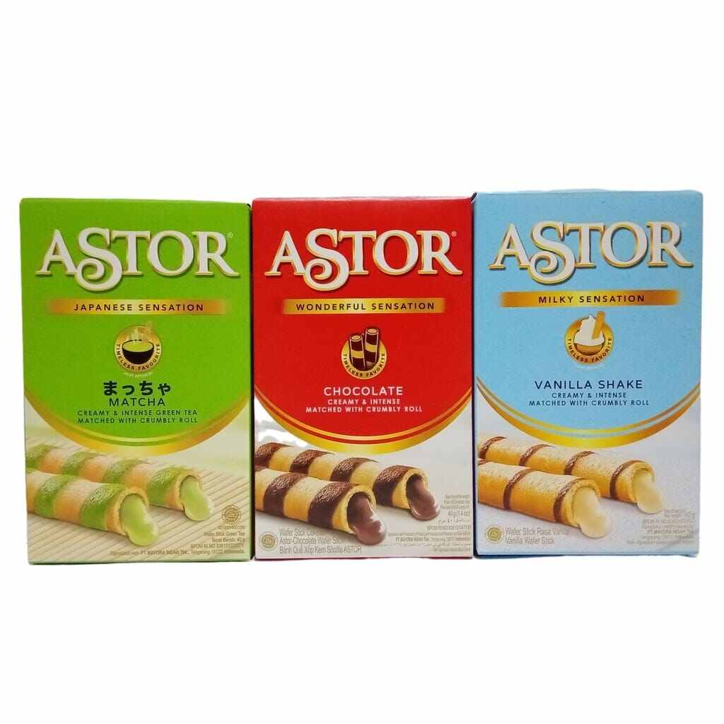 Astor wafer Stick roll (40gr ) matcha, coklat, vanila cemilan enak dan ...