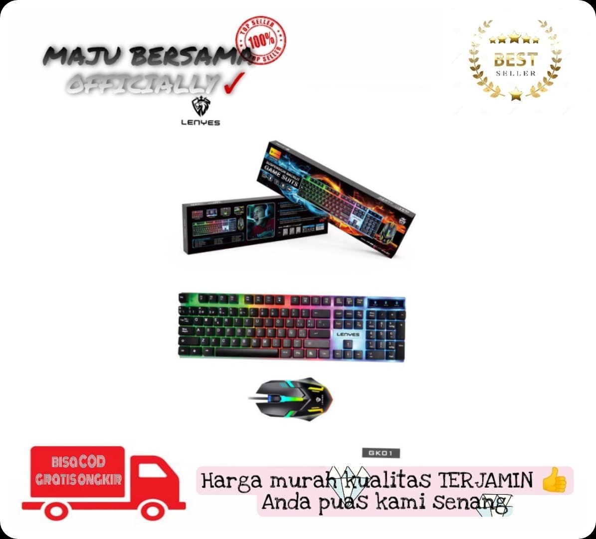 MB - Keyboard + Mouse Lenyes GK-01 Key Board Gaming LED / Lenyes Paket ...