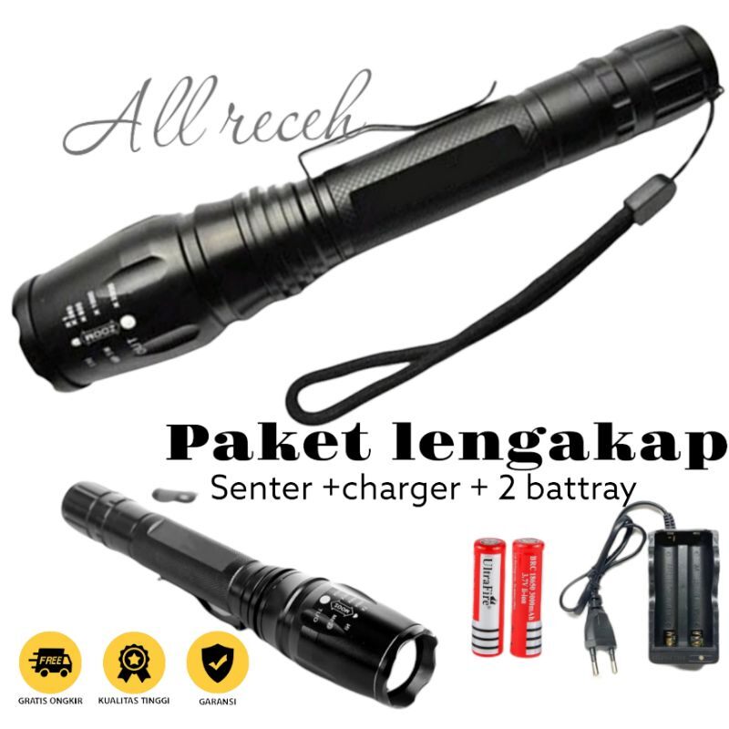 senter SWAT T6 center aluminium LED dua baterai sangat awet | Lazada ...