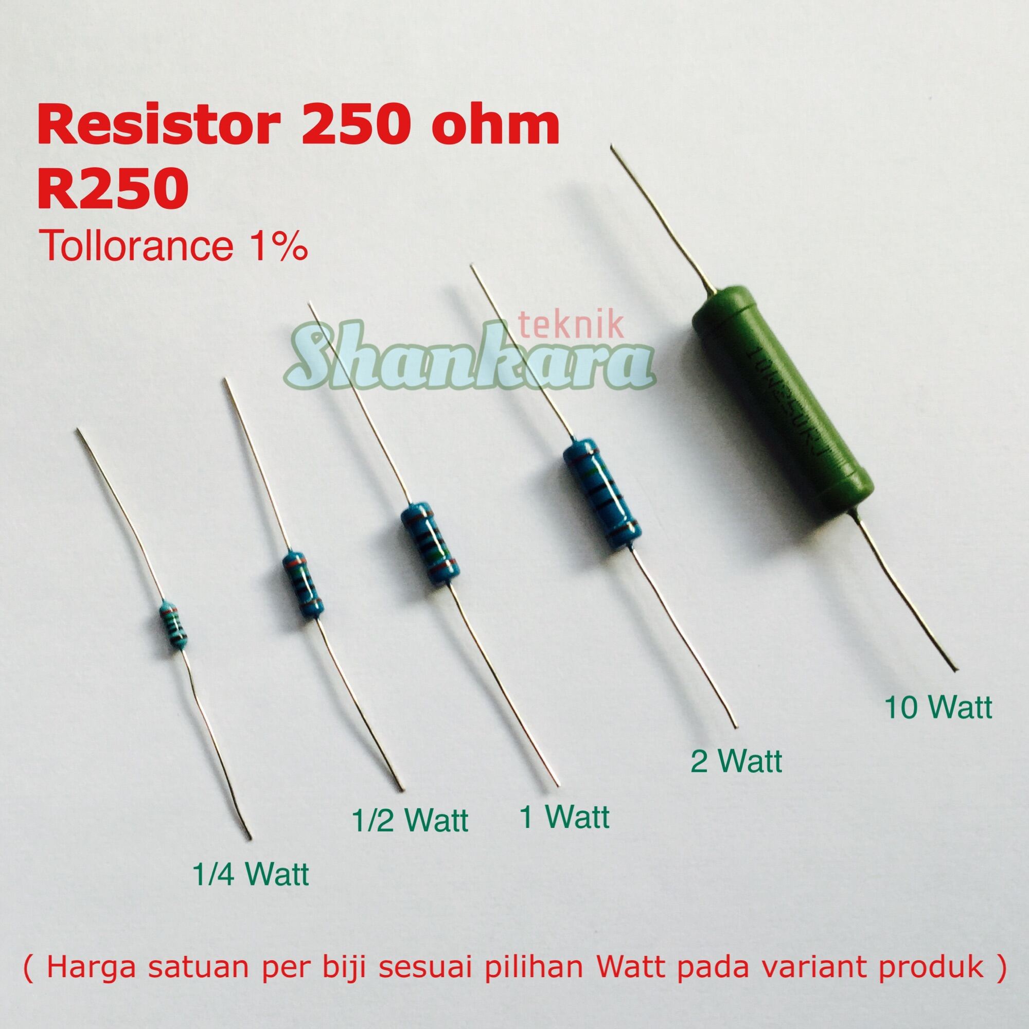 Resistor 250 ohm R250 250R Toleransi 1% metal film 1/4W 1/2W 1W 2W 5W ...