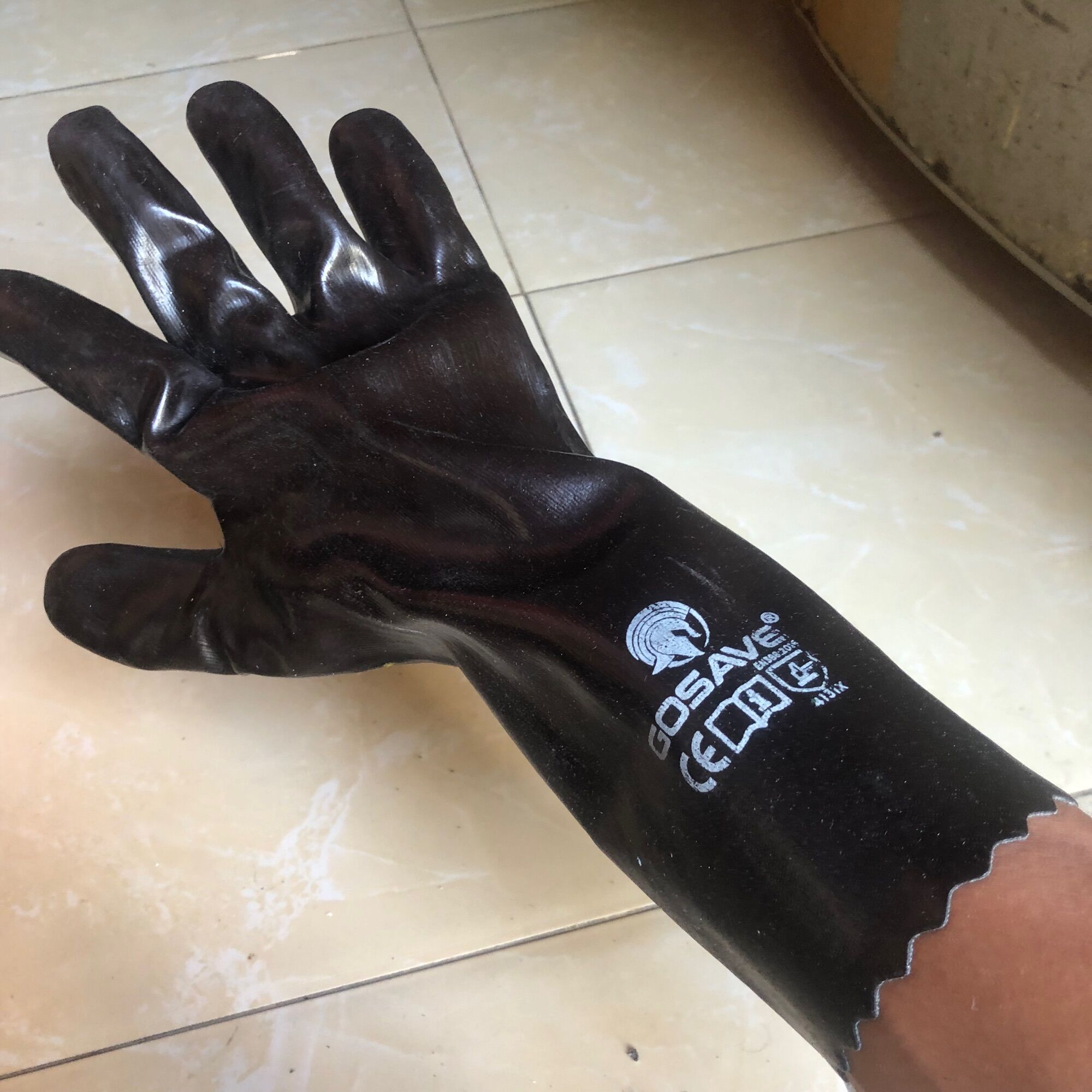 sarung tangan kimia PVC hitam merah panjang bekas VPRO | Lazada Indonesia