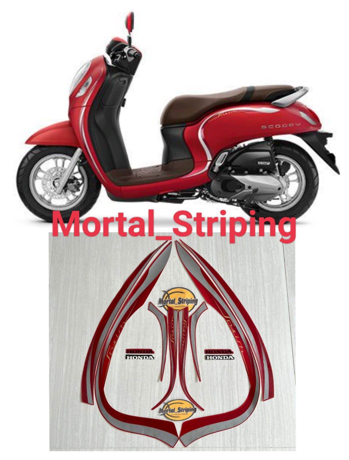 STIKER STRIPING & LIS BODY HONDA SCOOPY FI STYLISH NEW 2021 2022 MERAH ...