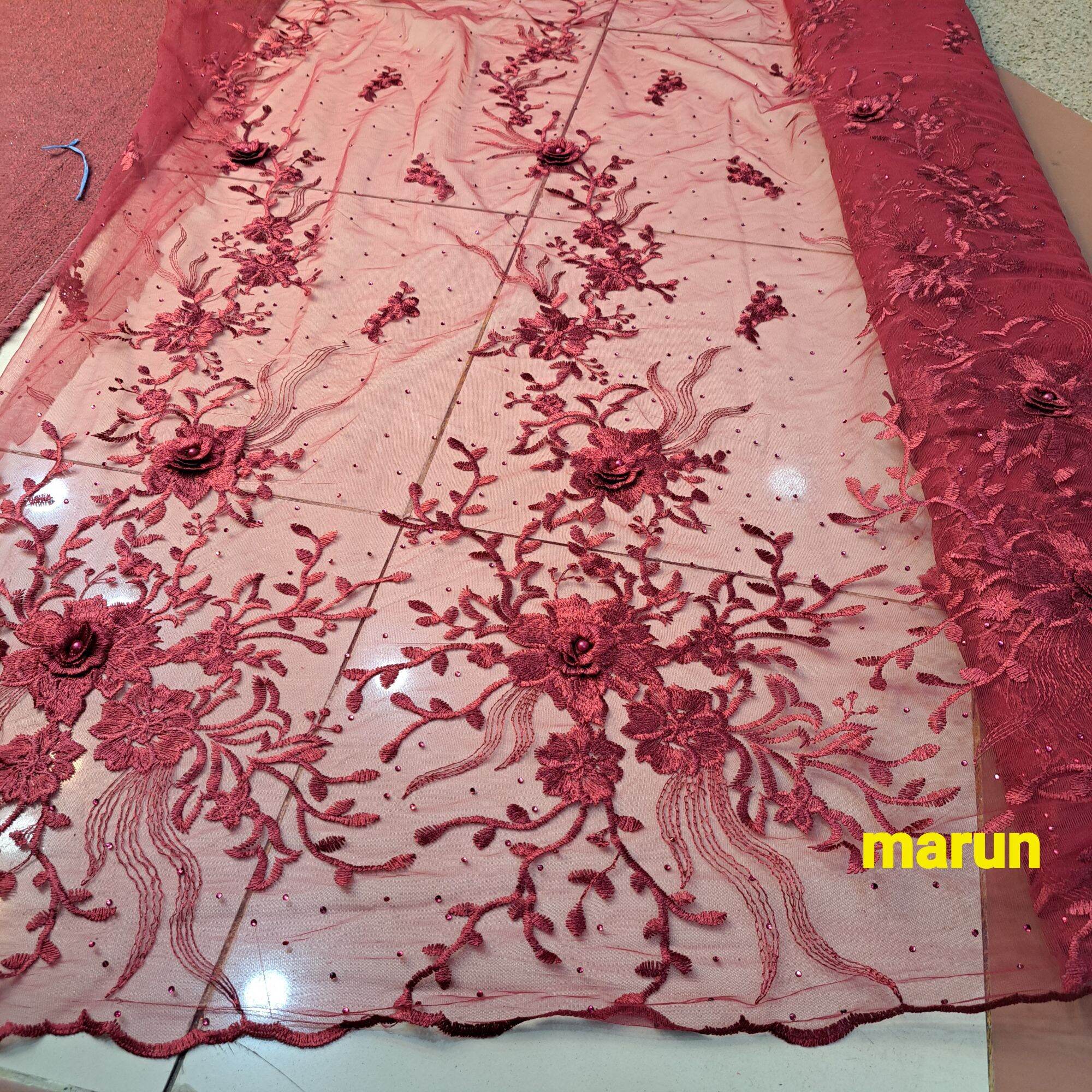 bahan kain kebaya 3 dimensi/ brokat tulle 3D mutiara /bakal kebaya ...