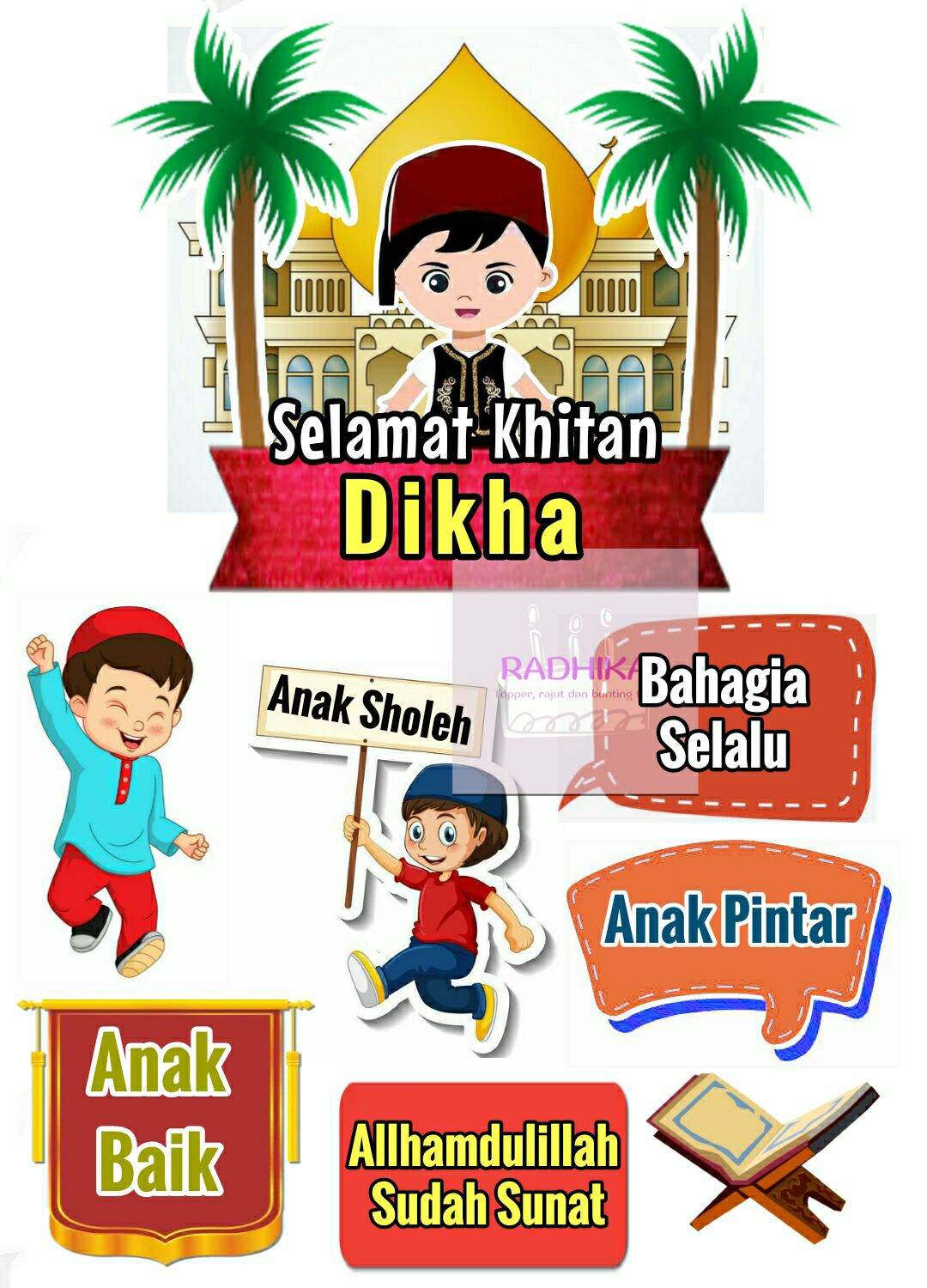 Topper hiasan kue khitan sunat custom nama | Lazada Indonesia