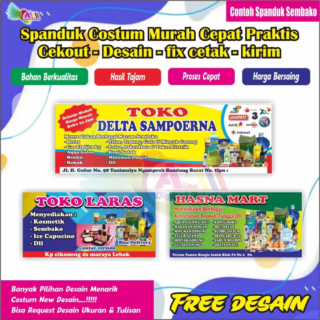 Cetak Spanduk Banner Warung Toko Sembako, Kebutuhan Rumah tangga Costum ...
