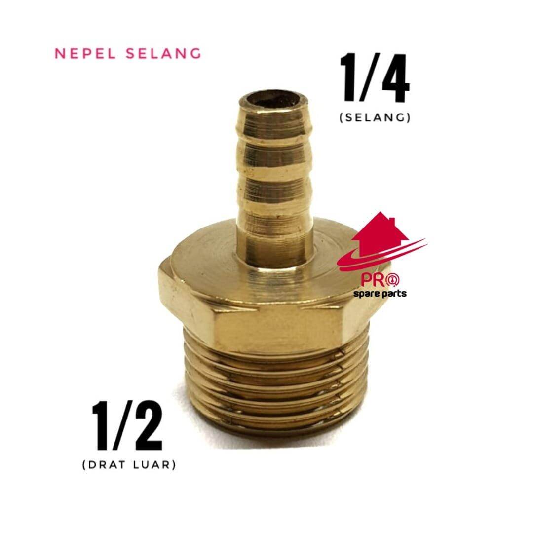 Nepel Selang 1/2 x 1/4 DRAT LUAR - Sambungan Niple Kuningan / Hose ...