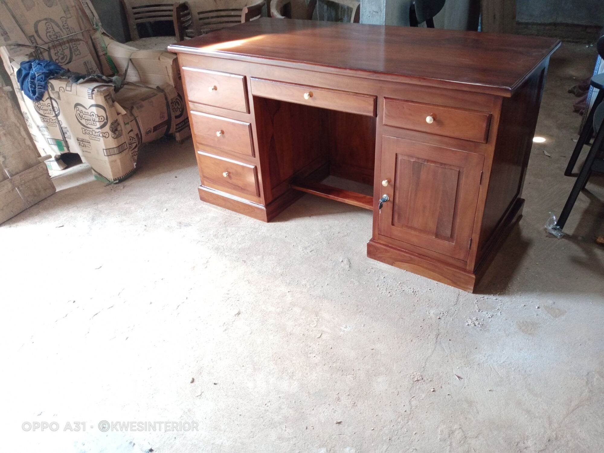 Meja kantor 1 biro kayu jati / meja kerja minimalis modern | Lazada ...