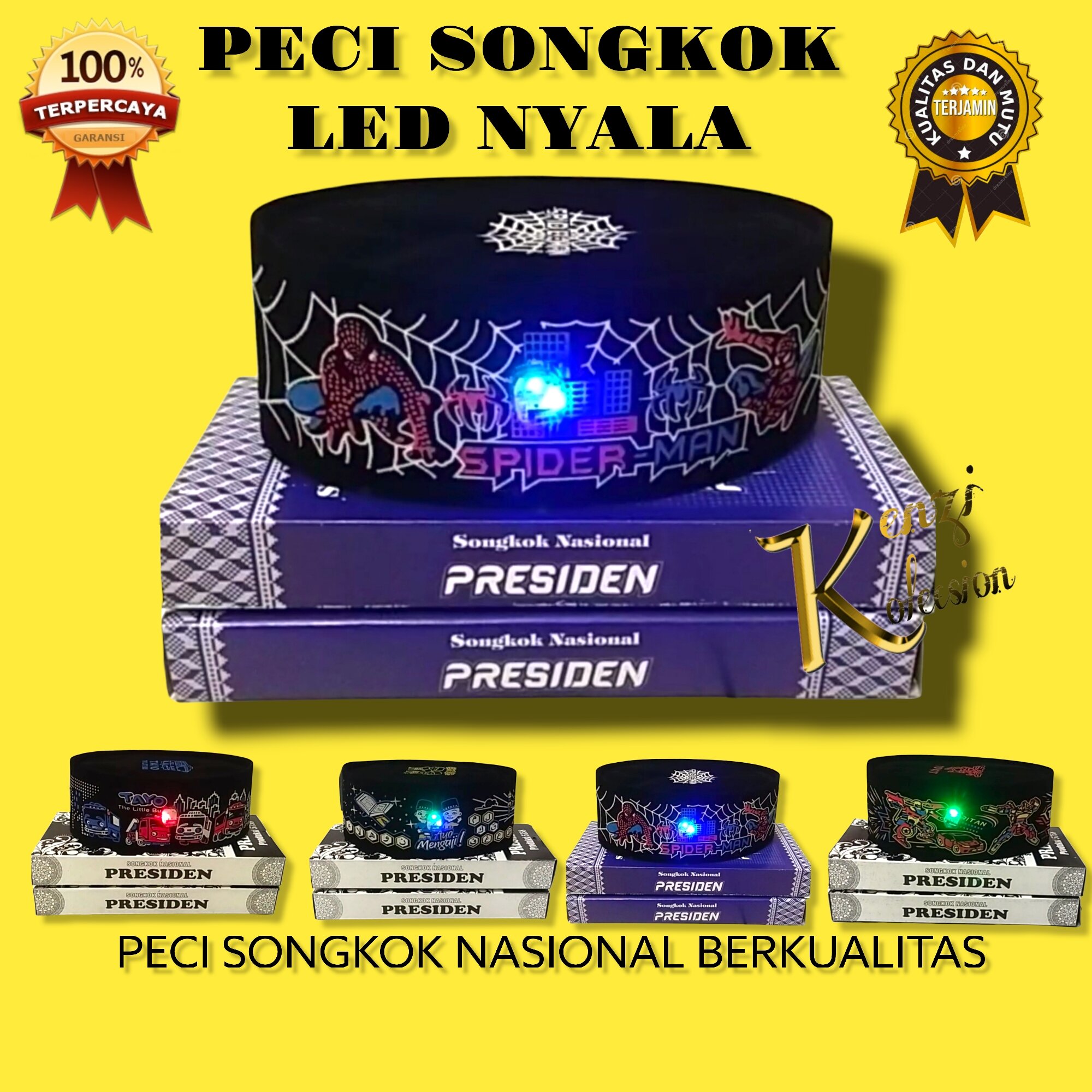 PECI SONGKOK ANAK KARAKTER TAYO UPIN IPIN TOBOT SPIDERMAN LED NYALA RGB ...