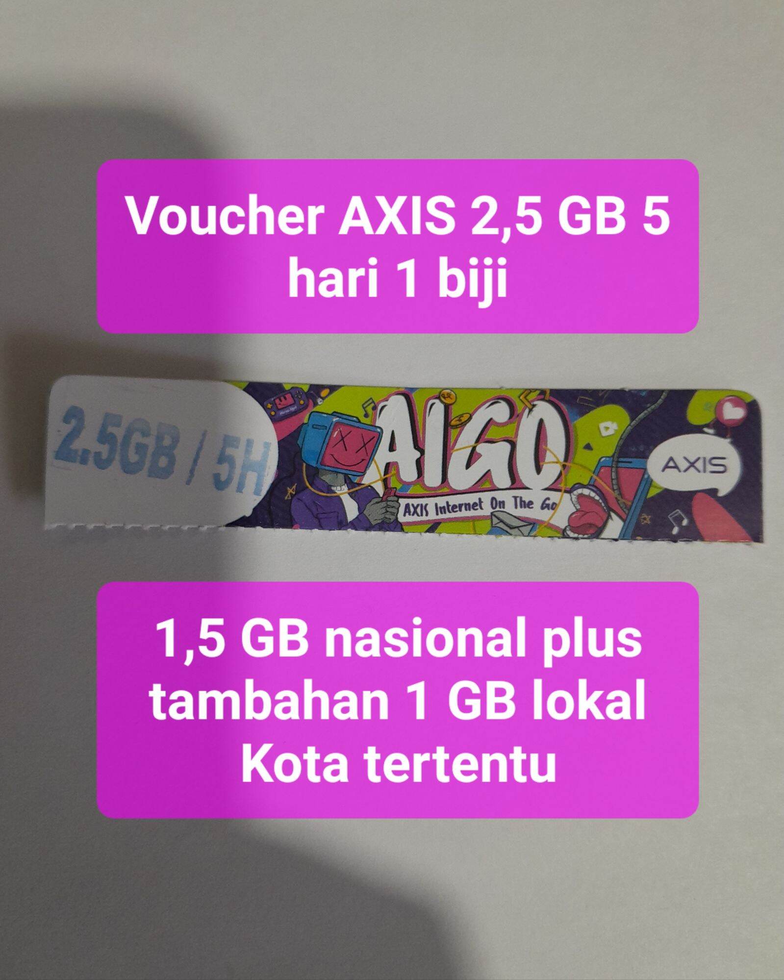 Voucher Kuota Axis 1,5GB 5Hari atau 2,5 GB untuk kota tertentu/ AIGO 1,5GB 5 Hari Nasional ...