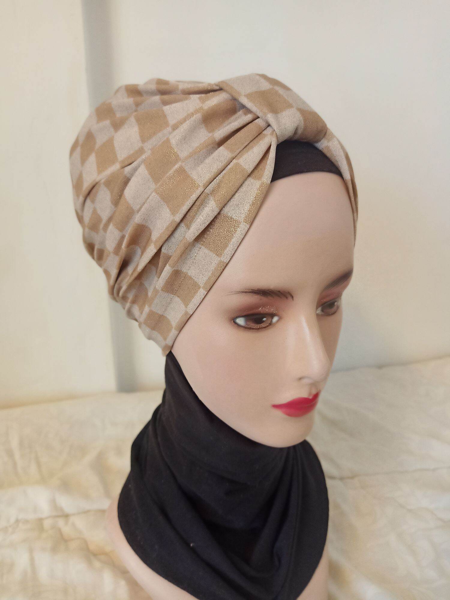 Turban Dewasa Instan Jersey motif kotak2 shimmer | Lazada Indonesia