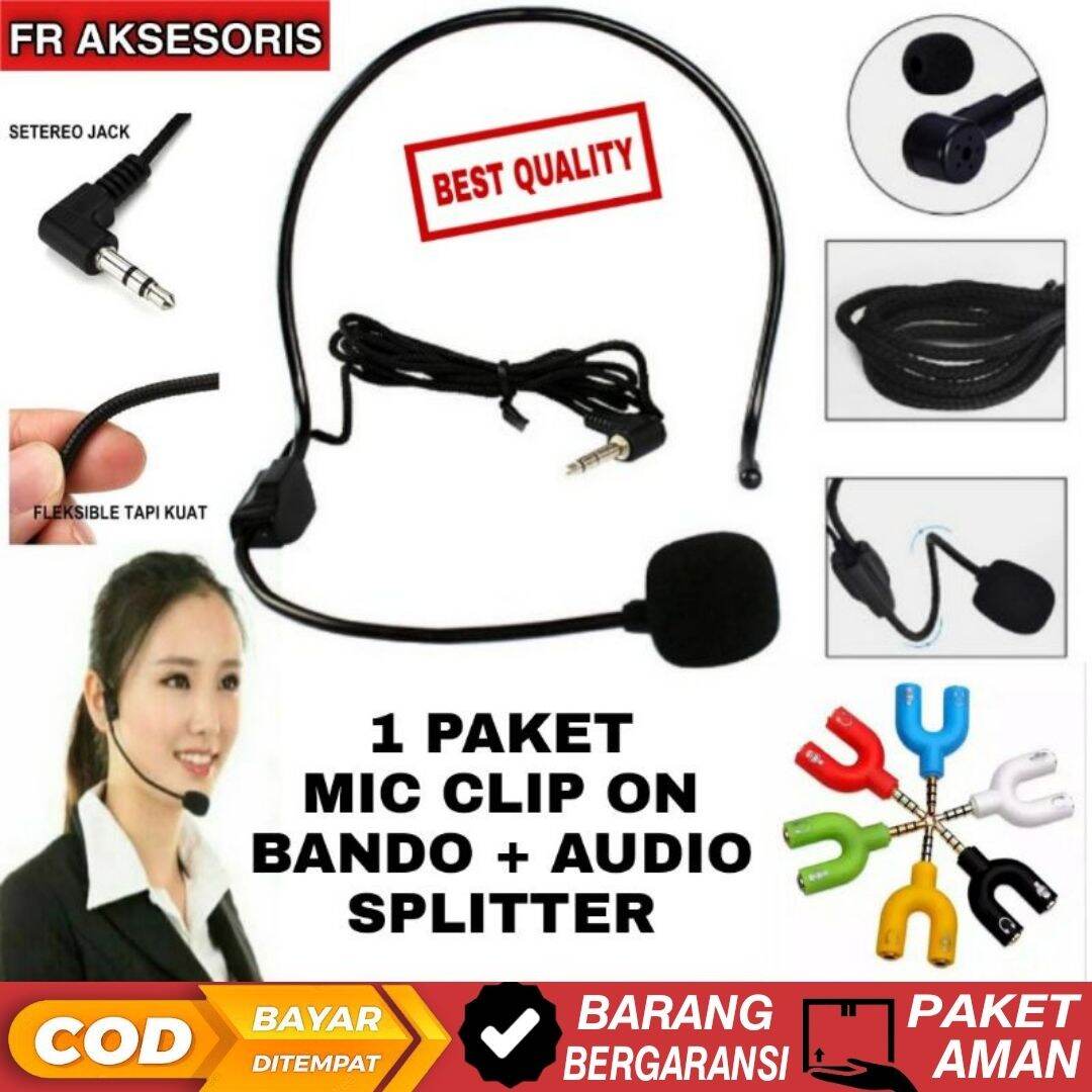 MIC CLIP ON BANDO MICROPHONE JACK 3.5MM PAKET MIC CLIP ON DAN SPLITTER ...