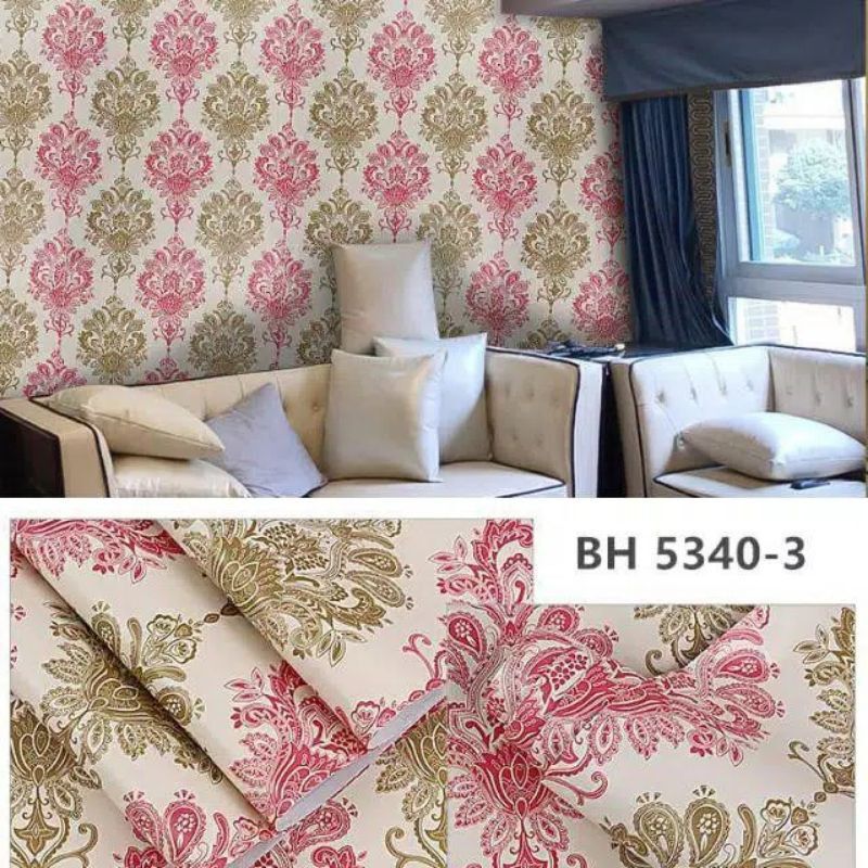 Wallpaper Sticker Dinding Motif Batik Pink Gold Salur Mewah Elegan Premium Dekorasi Dinding ...
