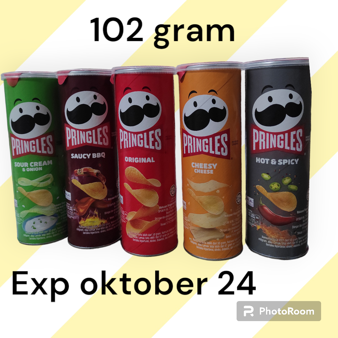 pringles potato chips kemasan kaleng besar 102 gr rasa original, bbq ...