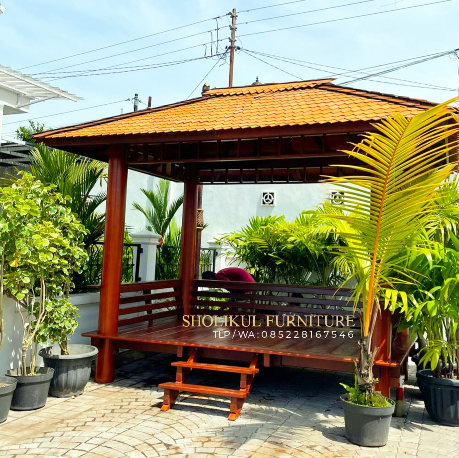 Saung Gazebo Taman 3m x 2m | kayu kelapa | atap sirap kayu ulin ...