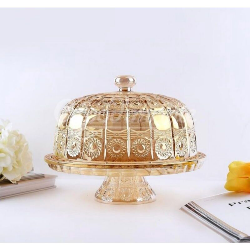 Tempat kue Kaca Gold Multi fungsi /Bisa Buat Tempat Es Buah Dan DLL ...