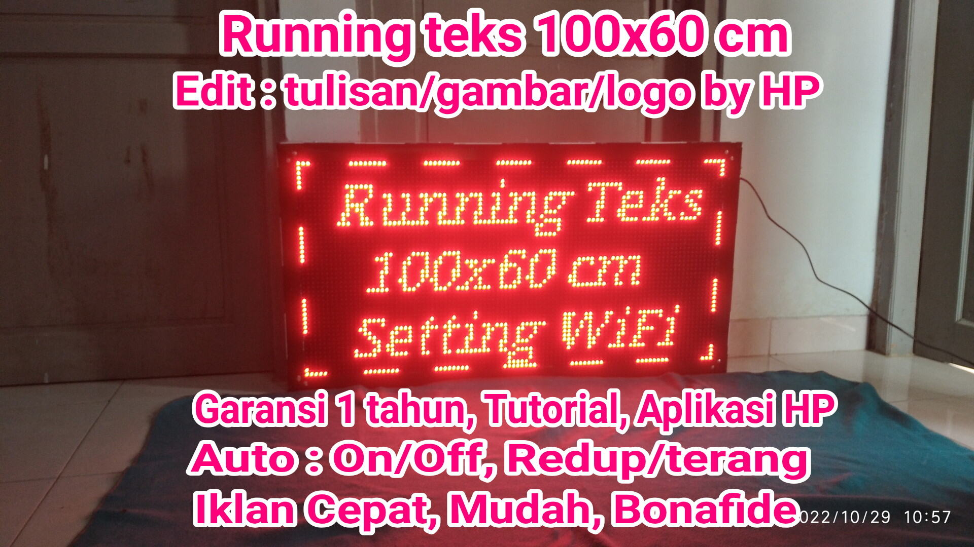 running teks 100x60 cm, edit tulisan / logo/ gambar by HP, Bergaransi ...